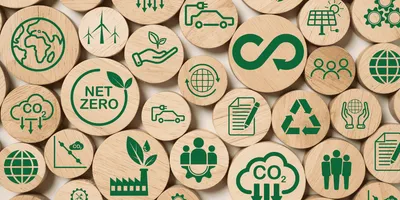 infinity and Circular business economy environment icons print screen on wooden for future sustainable investment growth and reduce environmental pollution concept.